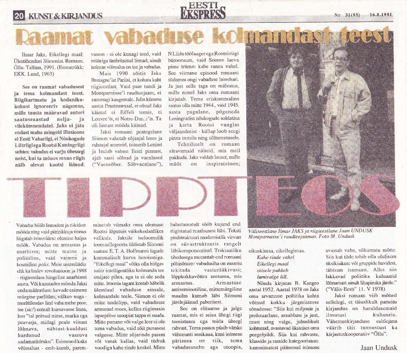 In memory of Ilmar Jaks, two-time winner of the Tuglas short story ...